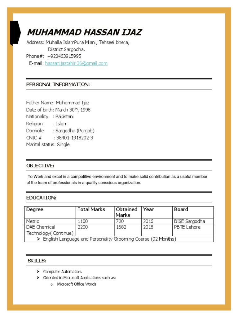Muhammad Hassan Ijaz: Personal Information | PDF