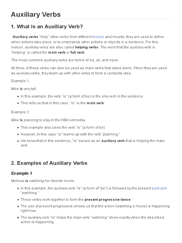 Auxiliary Verbs - Definition and Examples | PDF | Perfect (Grammar ...