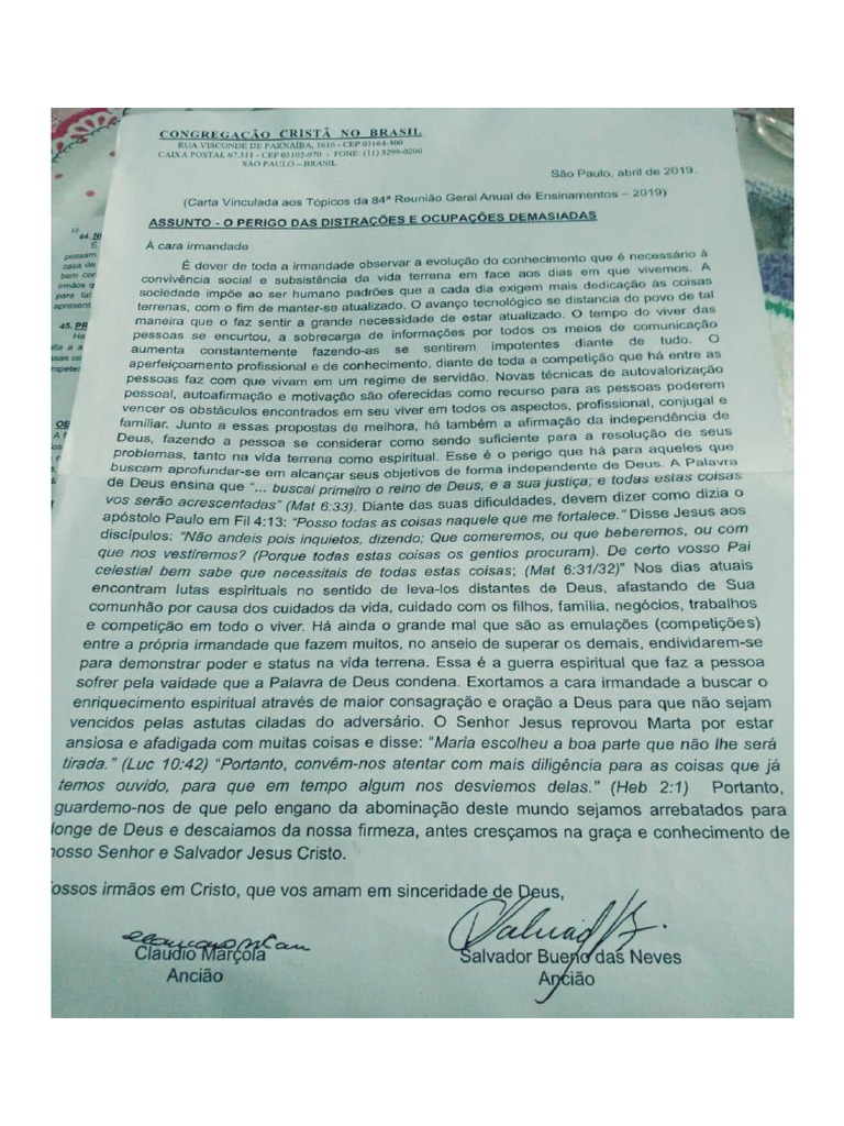 Tópicos de Ensinamento CCB 2019 | PDF