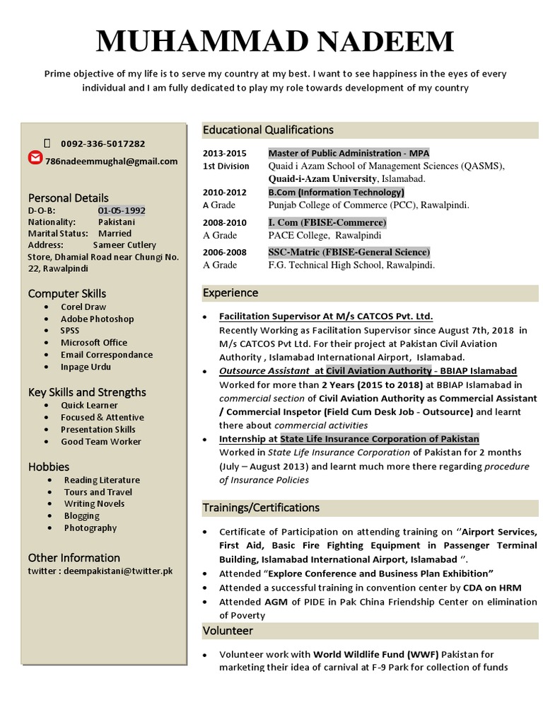 M Nadeem CV | PDF | Islamabad | World Politics