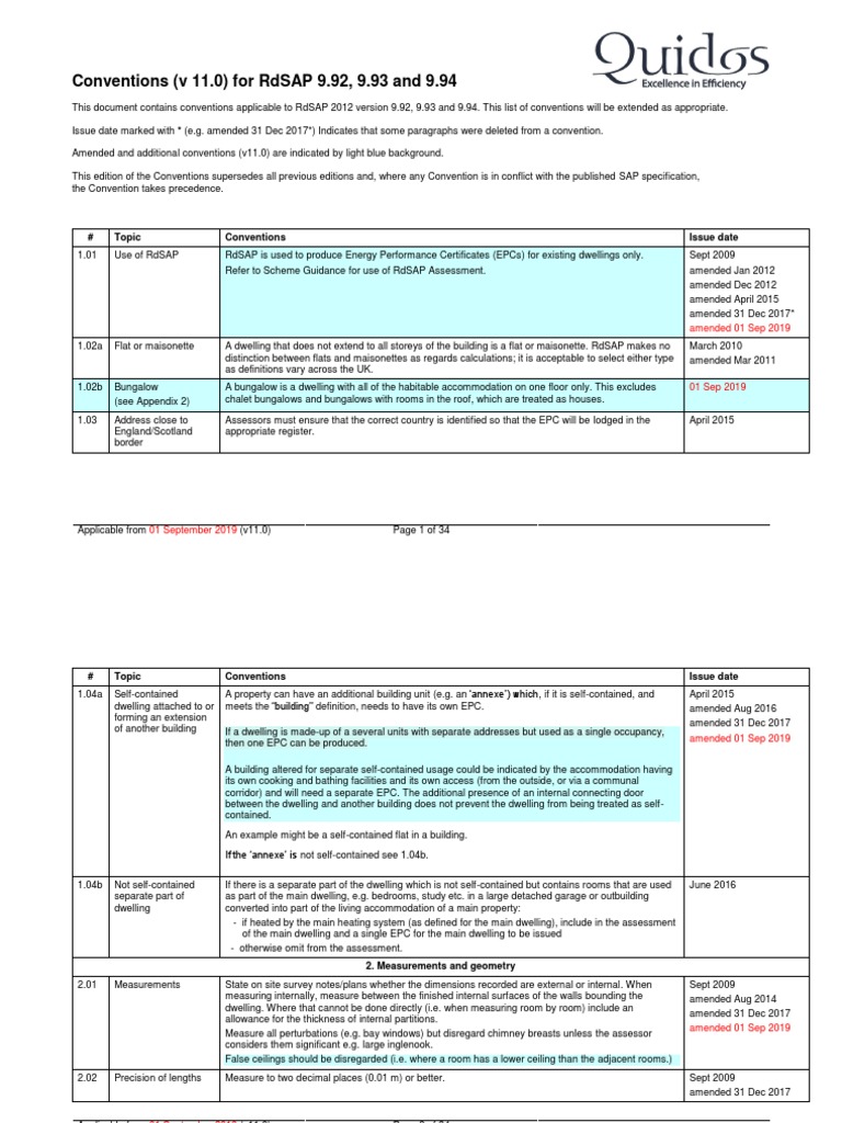 RdSAP Conventions v11.0 | PDF | Building Insulation | Wall