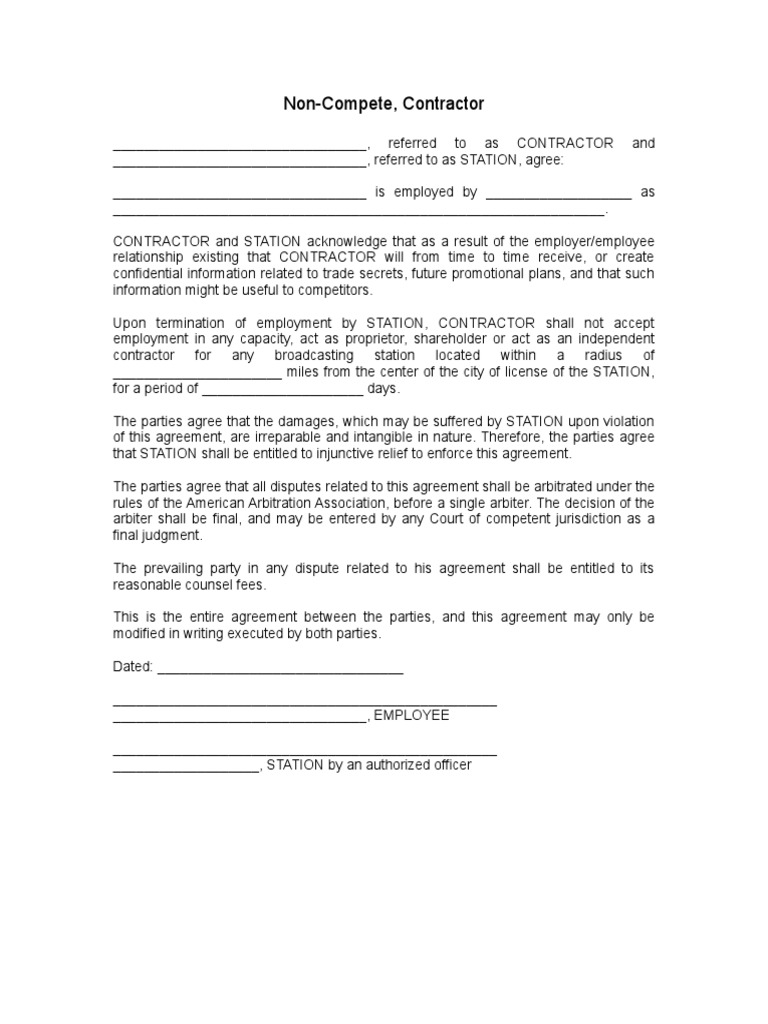 Non Compete Contractor Download Free Pdf Arbitration Virtue