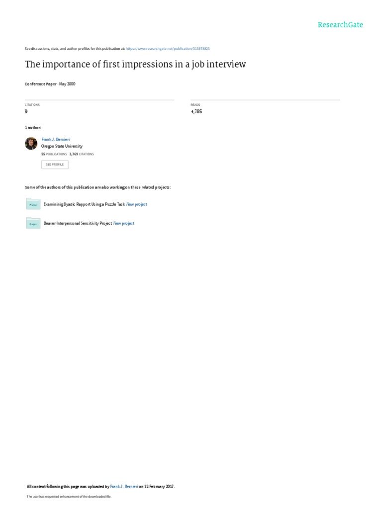 The Importance of First Impressions in A Job Interview: Conference ...