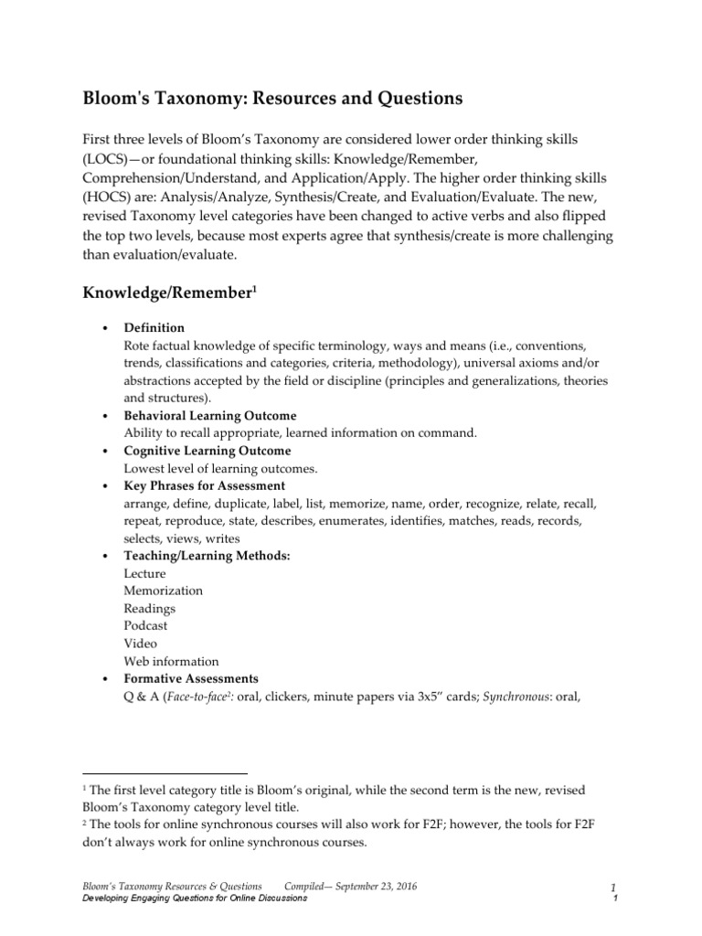 Handout Developing Engaging Questions For Online Discussions | PDF ...