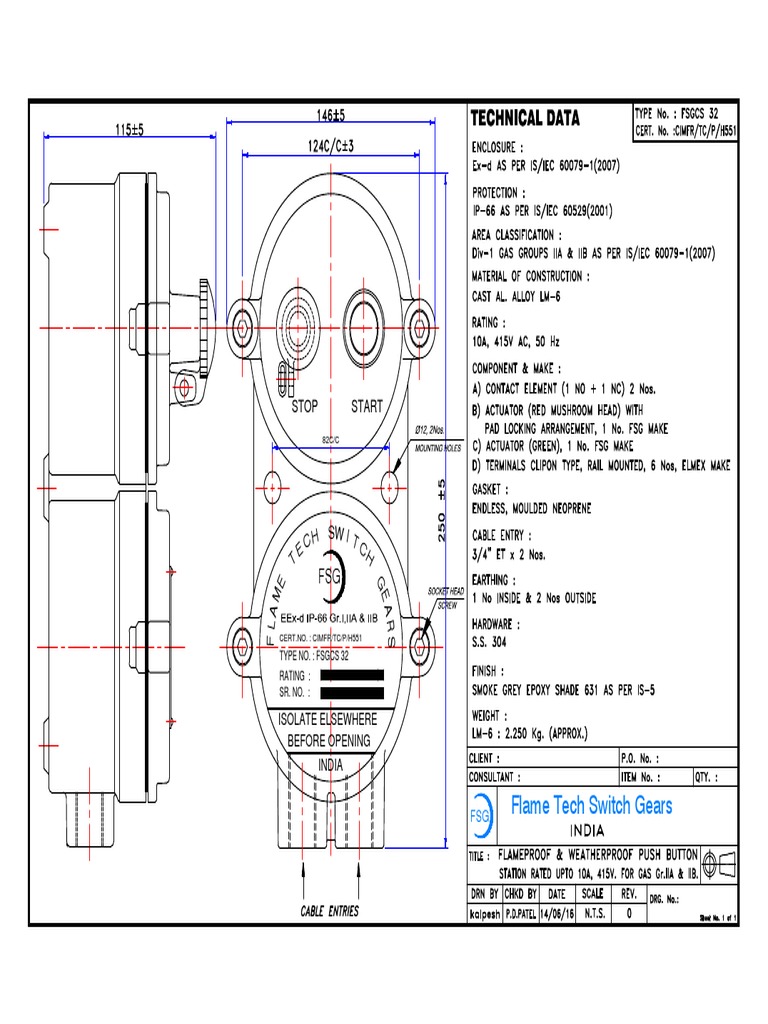 Start - Stop Push Button G.A. Drawing, Technical Data PDF | PDF