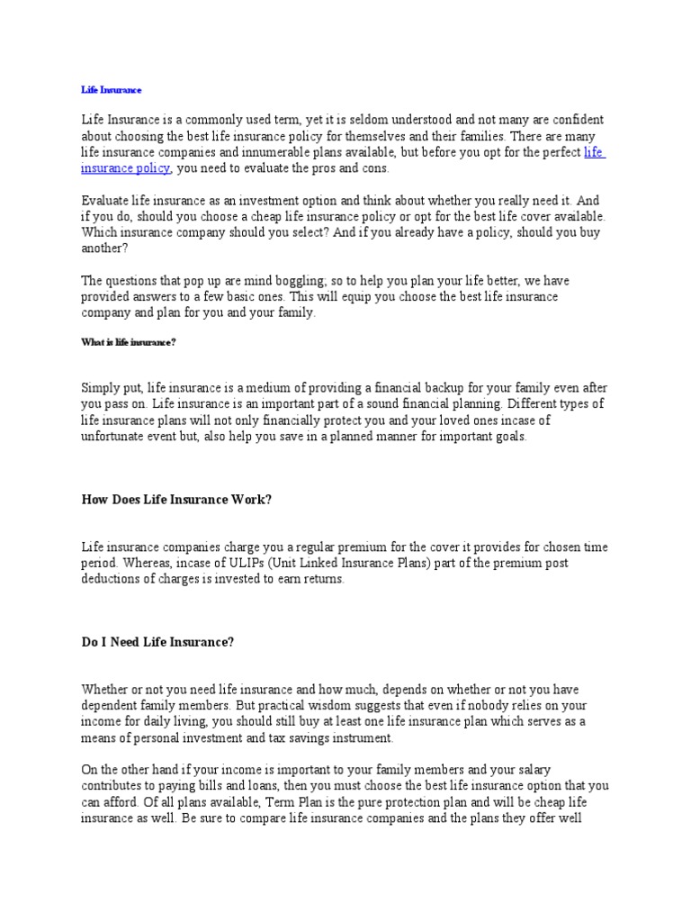 Choosing the Best Life Insurance Plan | PDF | Life Insurance | Insurance