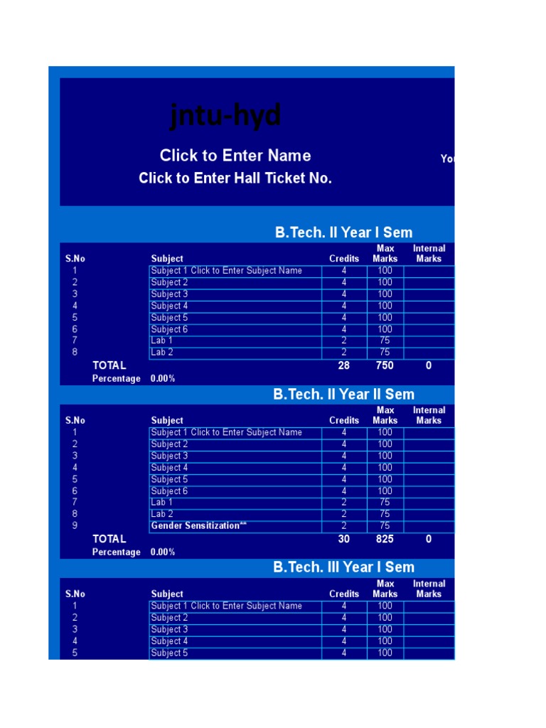 B.Tech Credit and Marks Calculation Sheet | PDF | Vocational Education