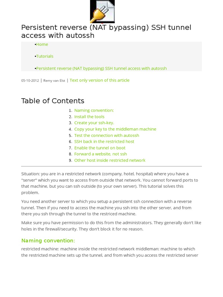 Persistent Reverse (NAT Bypassing) SSH Tunnel Access With Autossh | PDF | Secure Shell | Superuser