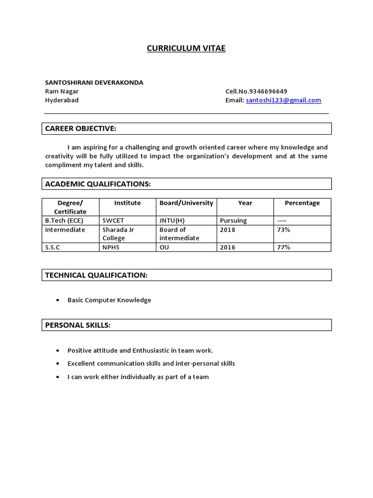 Career Objective:: Curriculum Vitae | PDF | Behavior Modification | Communication
