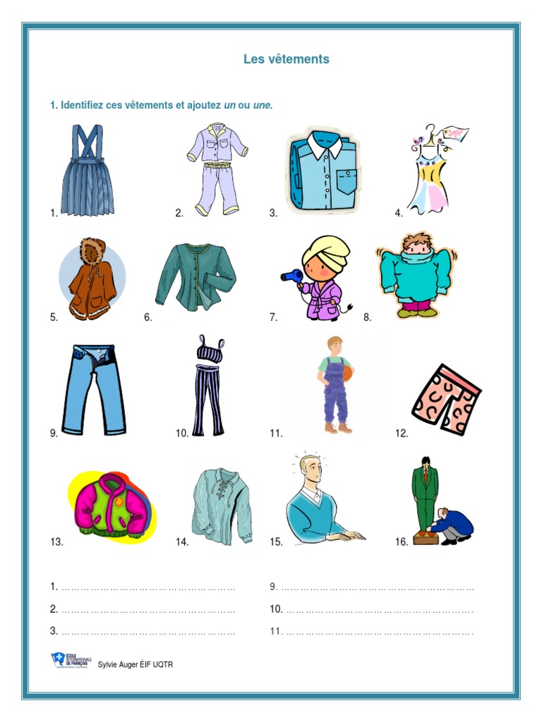 Les Vetements Exercices Et Corrige | Chemise | Vêtements