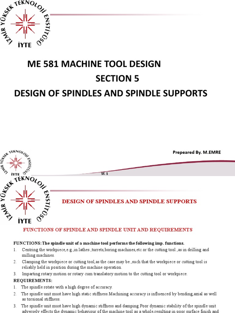Me 581 Machine Tool Design Section 5 Design of Spindles and Spindle ...