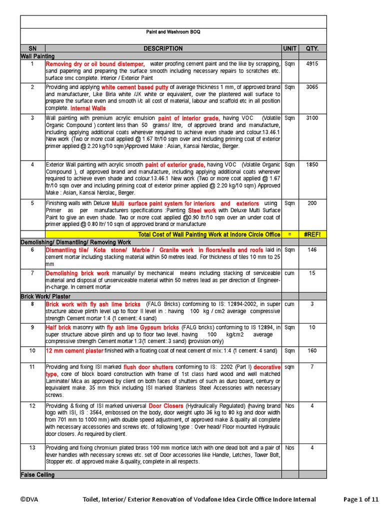 Paint and Washroom BOQ | PDF | Pipe (Fluid Conveyance) | Paint
