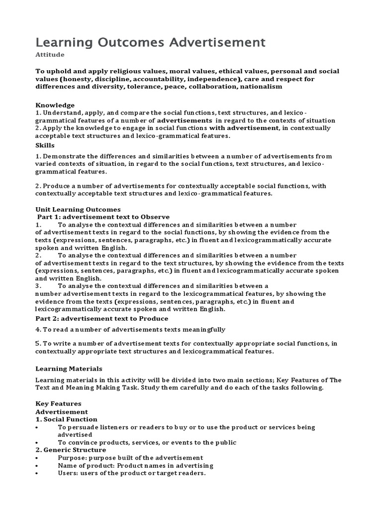 Learning Objectives | PDF | Value (Ethics) | Adjective