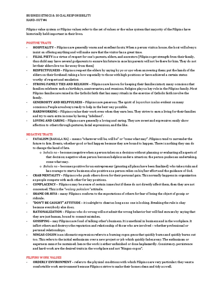 Filipino Values in Work and Ethics | PDF | Social Enterprise | Income Tax