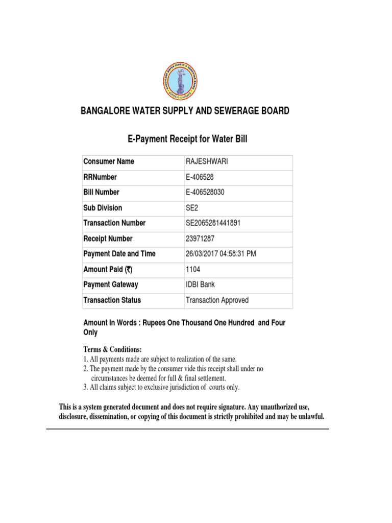 Bangalore Water Supply and Sewerage Board | PDF
