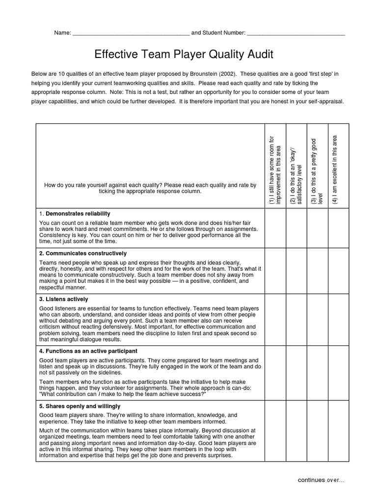 Team Player Qualities Audit Survey v3 PDF | PDF | Cognition ...
