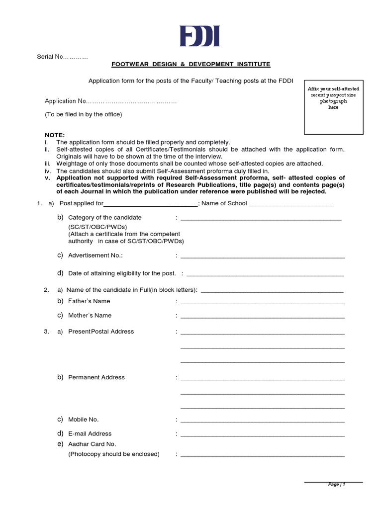 Affix Your Self-Attested Recent Passport Size Photograph Here | PDF ...