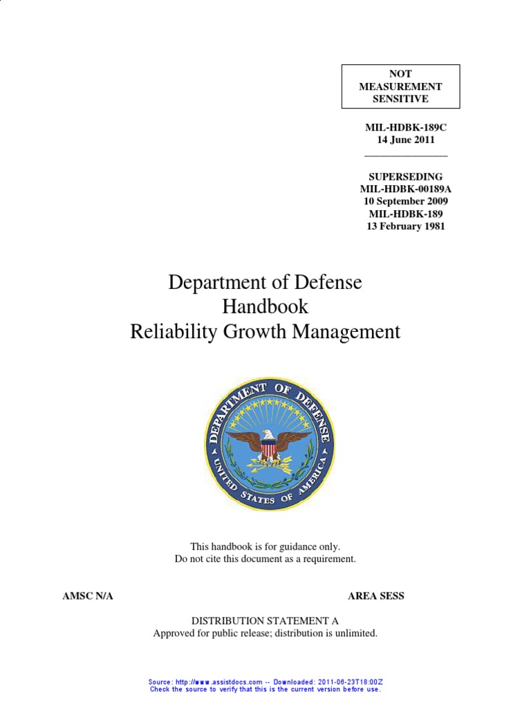 Department of Defense Handbook Reliability Growth Management | PDF ...