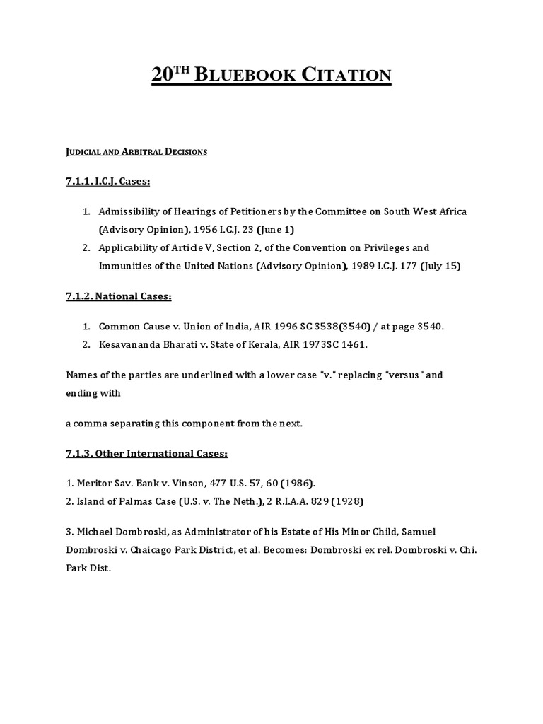 Rules of 20th Bluebook CItation | PDF | United Nations | International ...