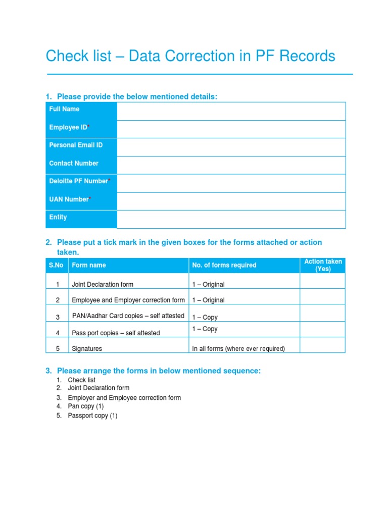 PF Corrections - Check List | PDF