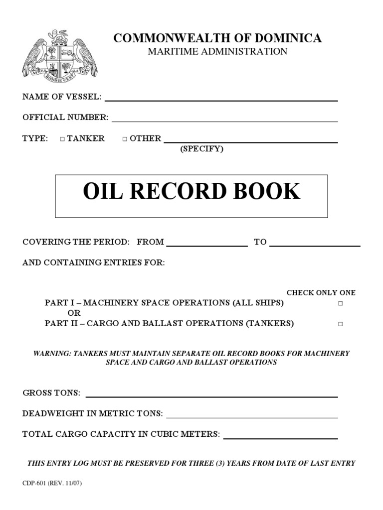 Official Oil Record Book CDP-601 | PDF | Oil Tanker | Tonnage