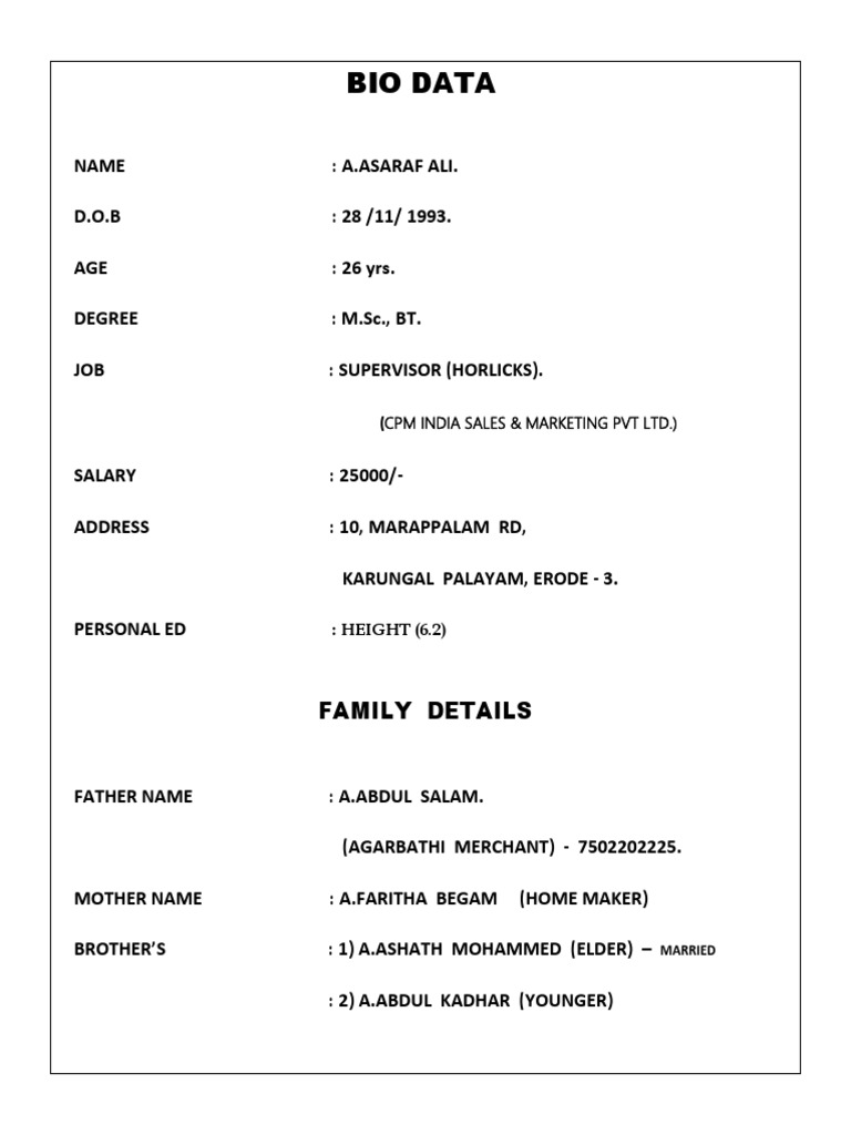 Bio Data | PDF