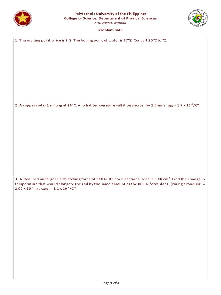 Physics For Engineers Problem Set I Pdf Pdf Frequency Thermodynamics