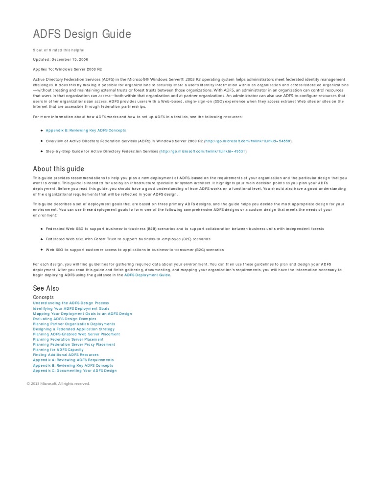 ADFS Design Guide PDF | PDF | Active Directory | World Wide Web