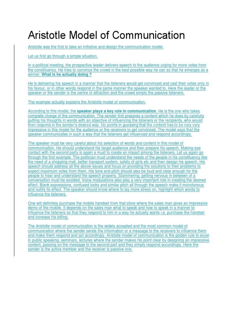 Aristotle Model of Communication | PDF | Telecommunication | Gesture