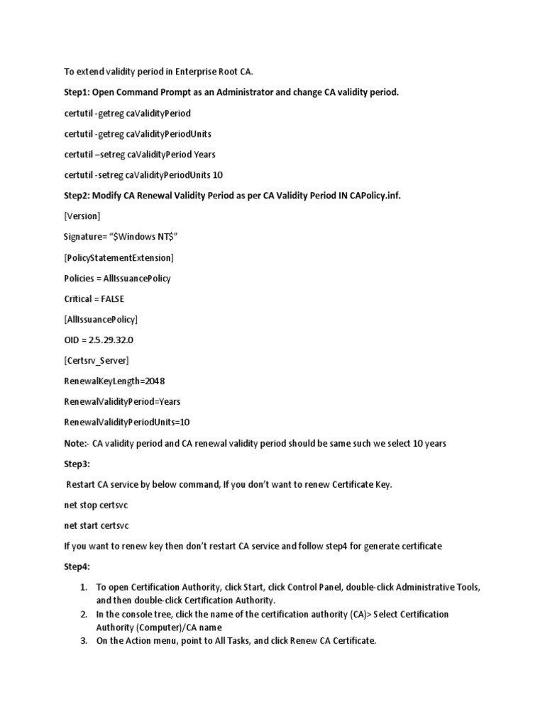 Extend CA Certificate Validity Period | PDF | Microsoft Windows ...