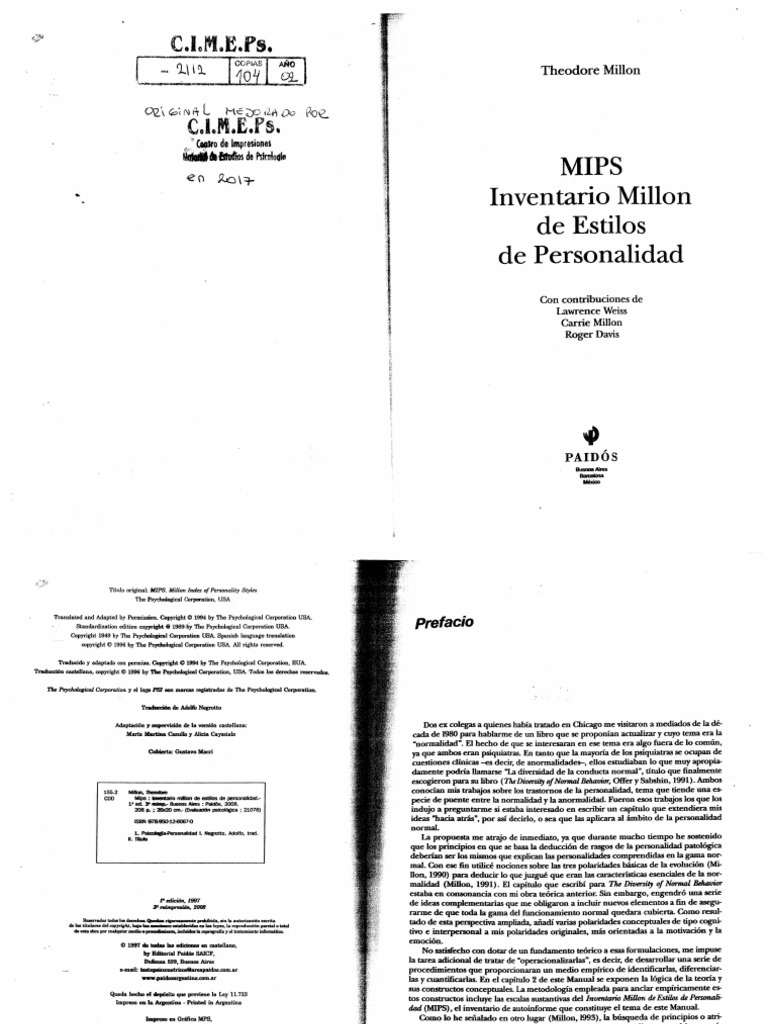 Manual MIPS Inventario Millon de Estilos de Personalidad | PDF