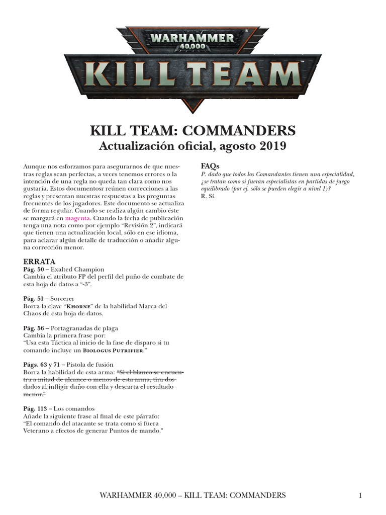 Kill Team Commanders Errata Castellano | PDF
