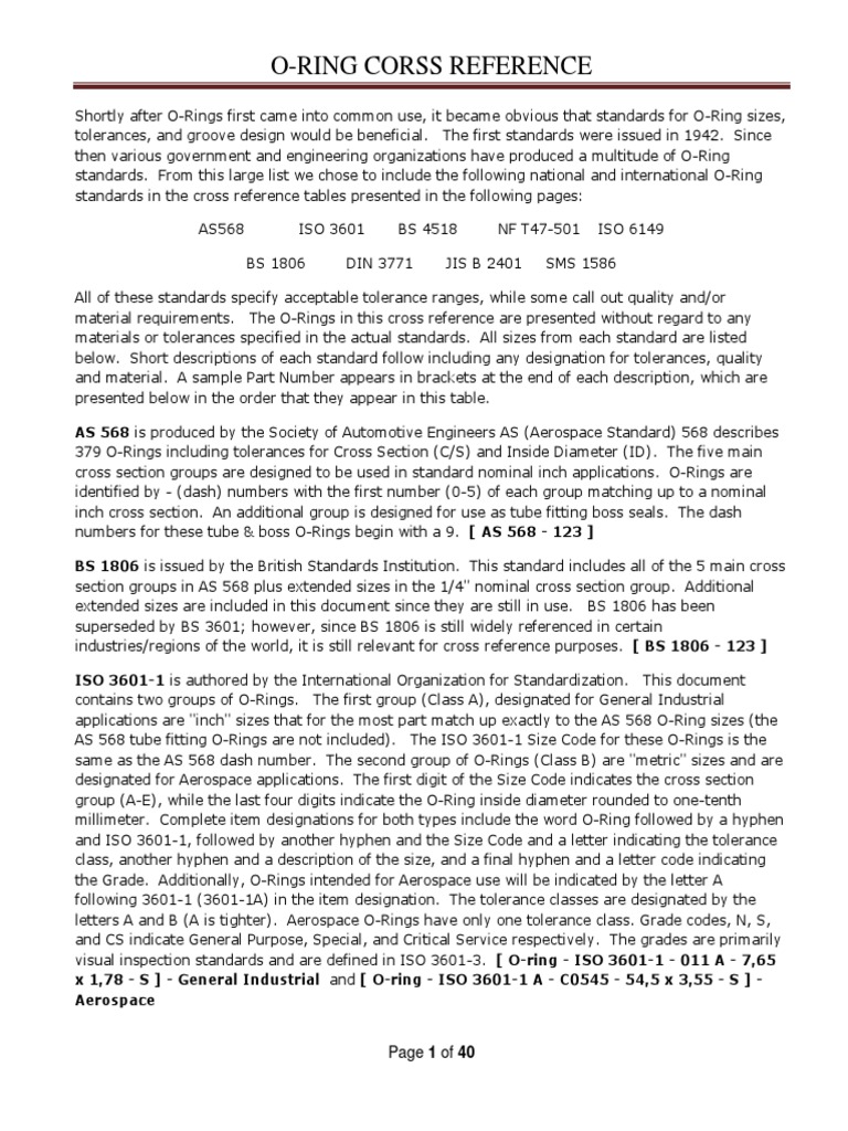 O-Ring Cross Reference | Download Free PDF | Engineering