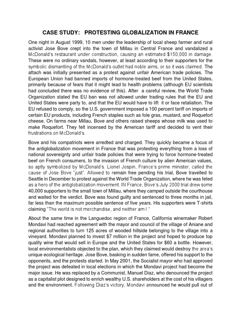 Case Study: Protesting Globalization in France | PDF | Foreign Direct ...