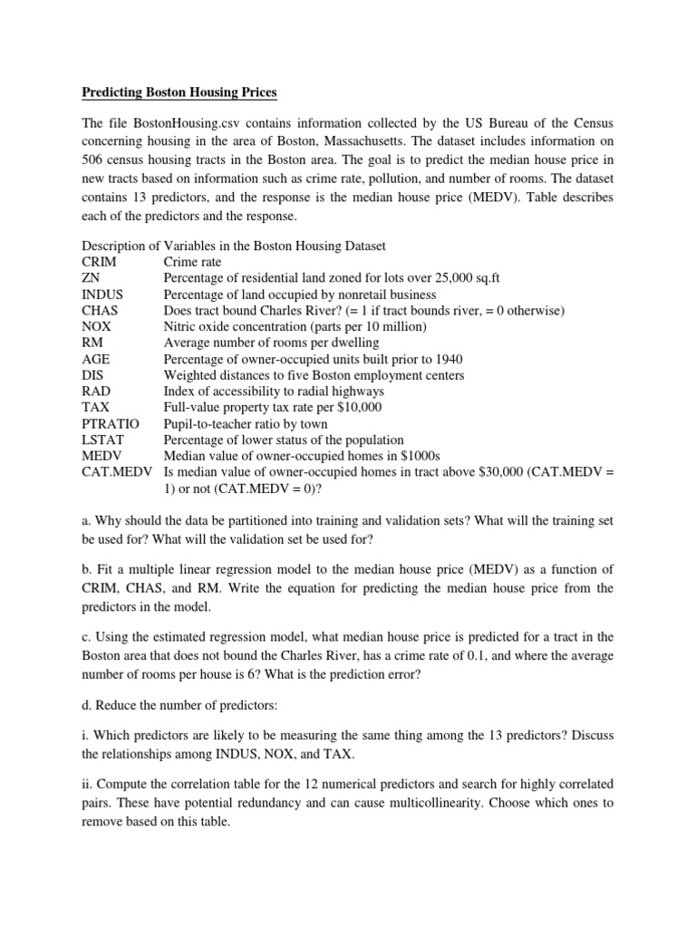 Case 2 Predicting Boston Housing Pdf Econometrics Applied Mathematics
