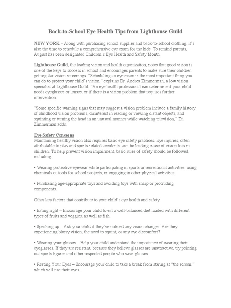 Back To School Eye Health | Download Free PDF | Glasses | Visual Impairment