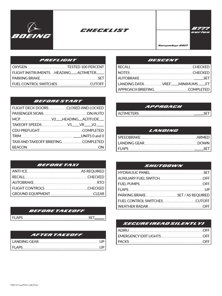 Boeing 777 Checklist | PDF | Takeoff | Cockpit