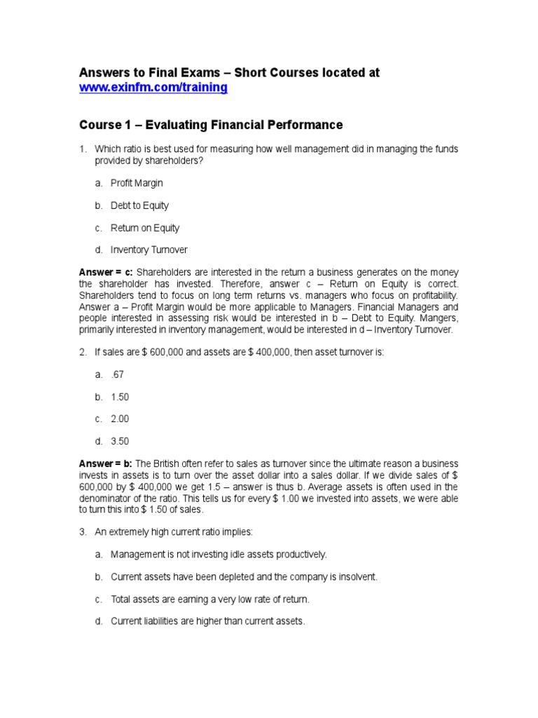 Answers To Final Exams - Short Courses Located at | PDF | Career & Growth