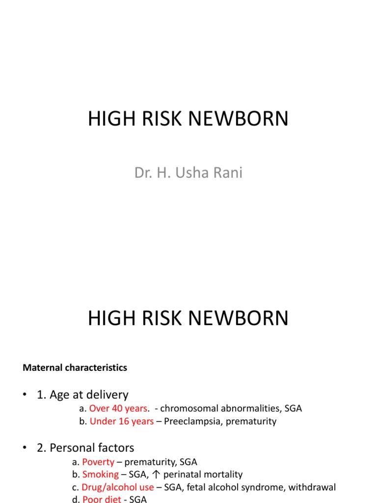 High Risk Newborn: Dr. H. Usha Rani | PDF | Childbirth | Preterm Birth