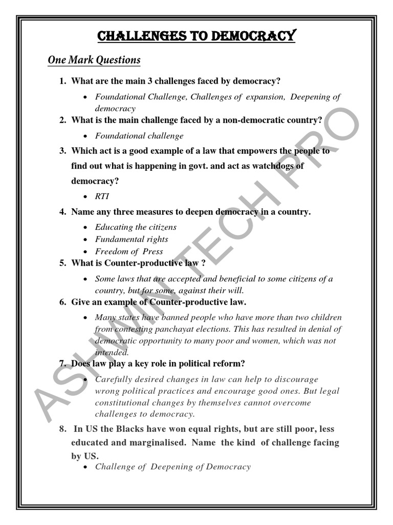 Challenges To Democracy Notes | PDF | Federalism | Democracy