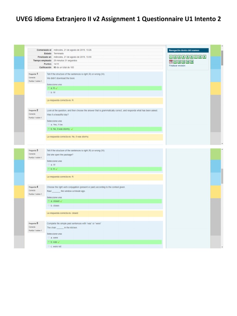 Assignment 1 Questionnaire U1 Intento 2 UVEG Idioma Extranjero II v2 | PDF
