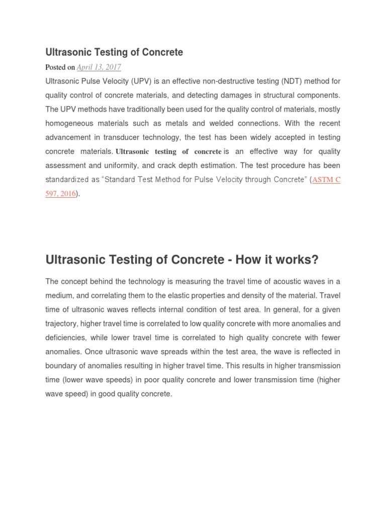 Ultrasonic Testing of Concrete | PDF | Ultrasound | Waves