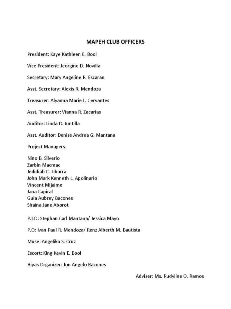 Mapeh Club Officers | PDF