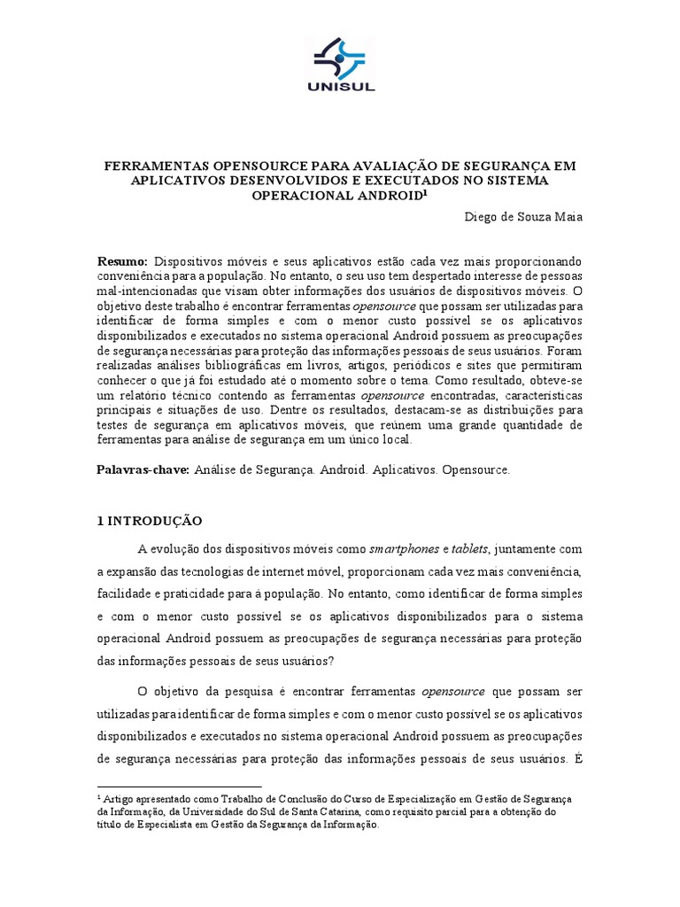 Artigo DiegoMaia PDF | PDF | Android (sistema operacional) | Aplicativo ...