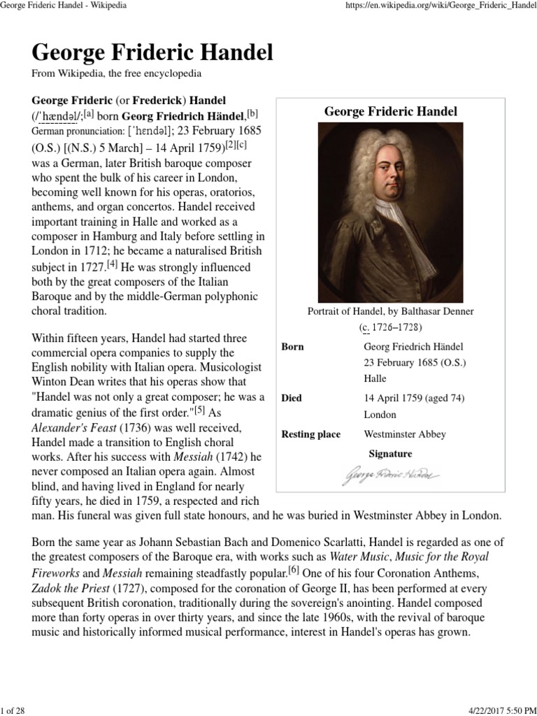 George Frideric Handel - Wikipedia | PDF | George Frideric Handel ...
