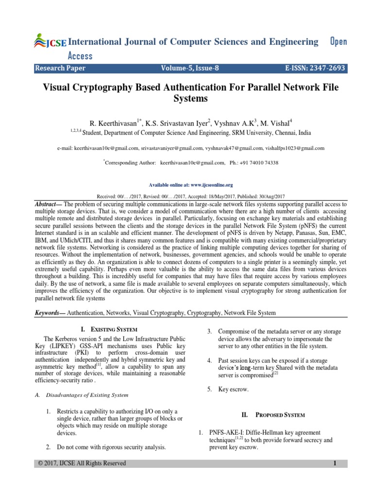 Open Access: Visual Cryptography Based Authentication For Parallel Network File Systems | PDF ...