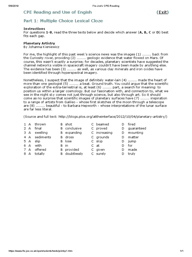 CPE Reading - Excercise 1 | Download Free PDF | Planetary Science | Moon