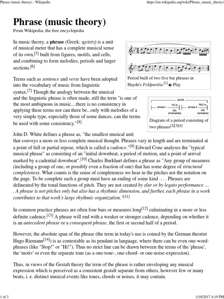 Phrase (Music Theory) - Wikipedia | PDF | Classical Music | Musical Forms
