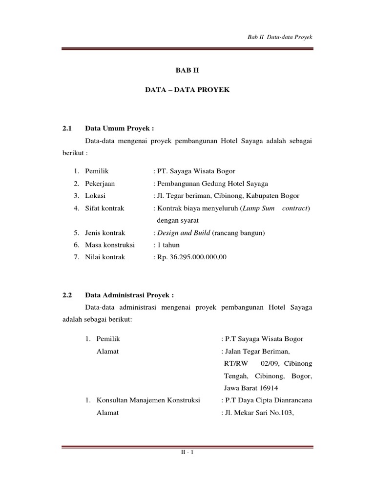 Data Proyek Hotel Sayaga Cibinong | PDF