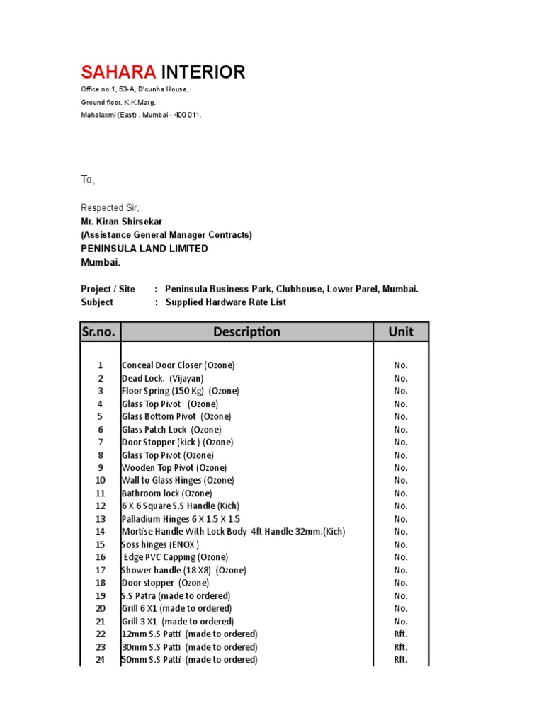 Hardware Rate List | PDF | Components | Architectural Design